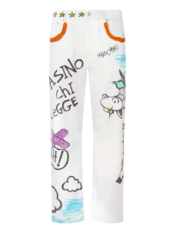 Moschino Cartoon-print Cotton Trousers - Blue