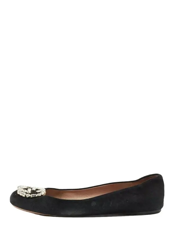 Gucci Interlocking G Crystal Embellished Ballet Flats - Black
