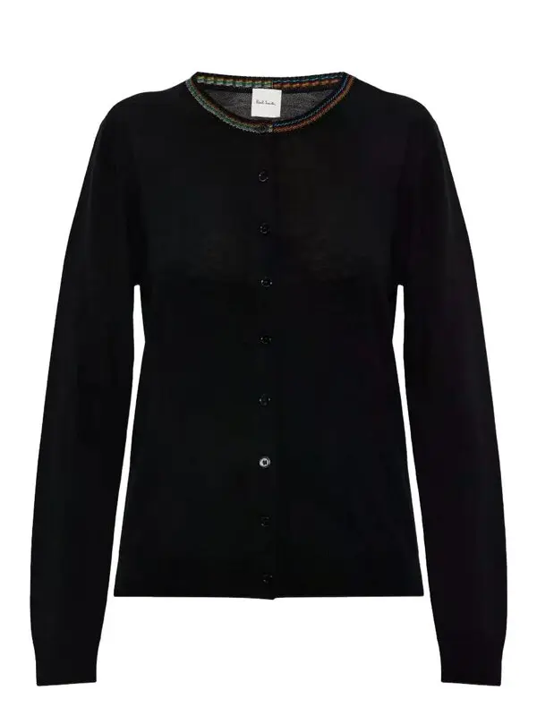 Paul Smith Merino Wool Cardigan With Multicolored Trim - Black