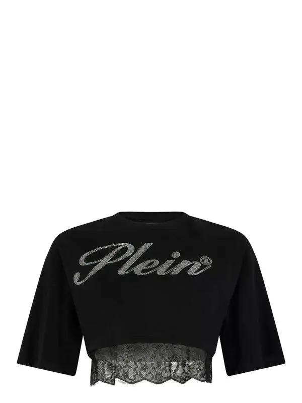 Philipp Plein Lace Cropped T-shirt - Black