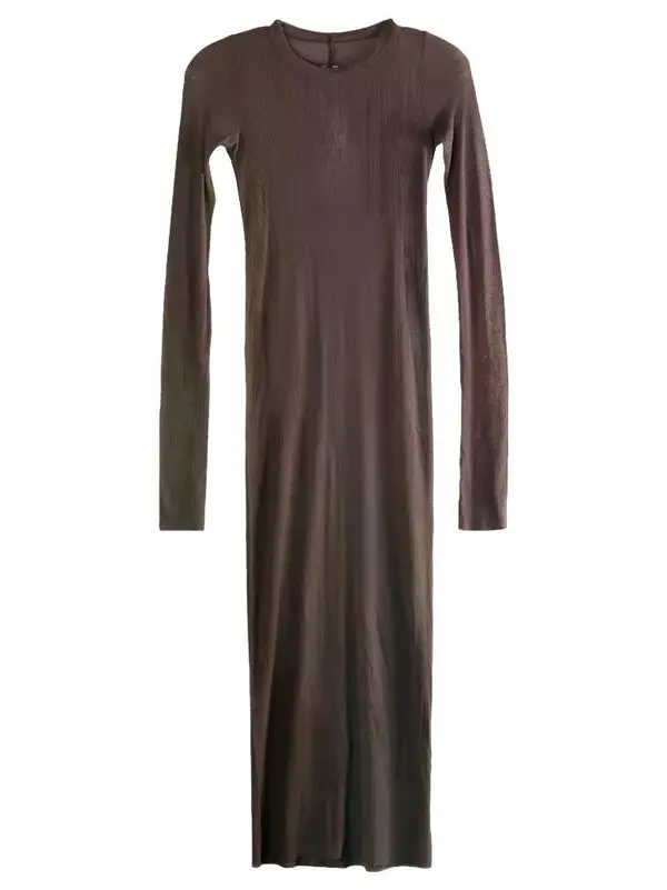 Rick Owens Long-sleeved Ribbed Midi Dress - Brown
