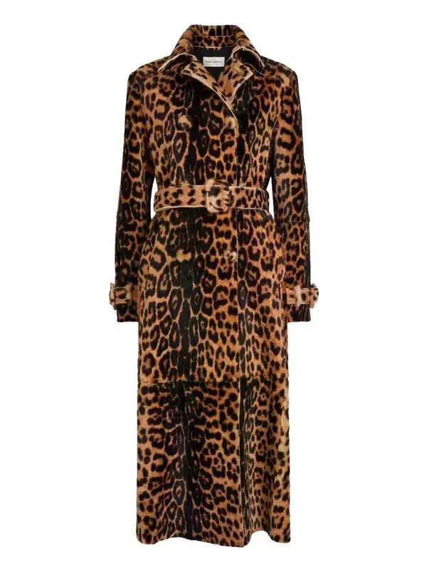 Nour Hammour Tate Belted Leopard Print Coat - Brown