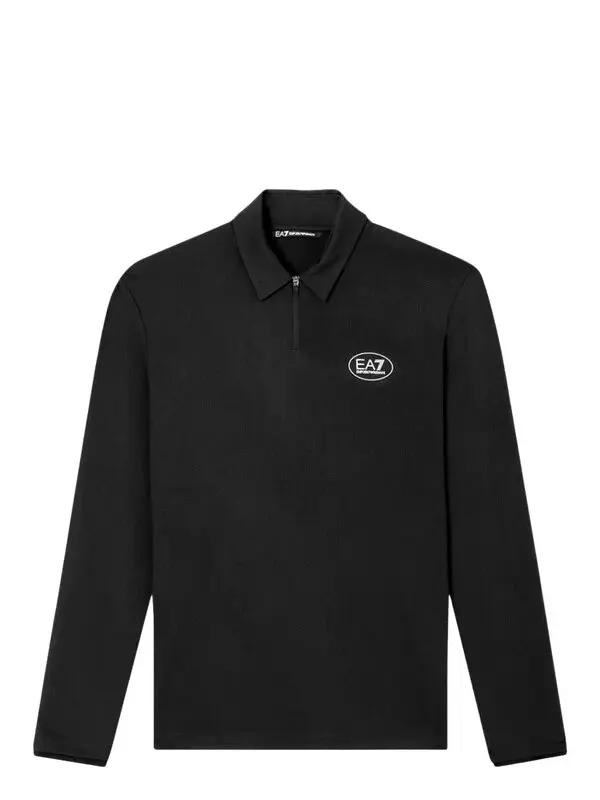 Emporio Armani Logo-print Half-zip Polo Shirt - Black