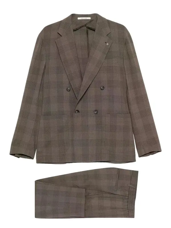 Tagliatore Checked Double-breasted Suit - Brown