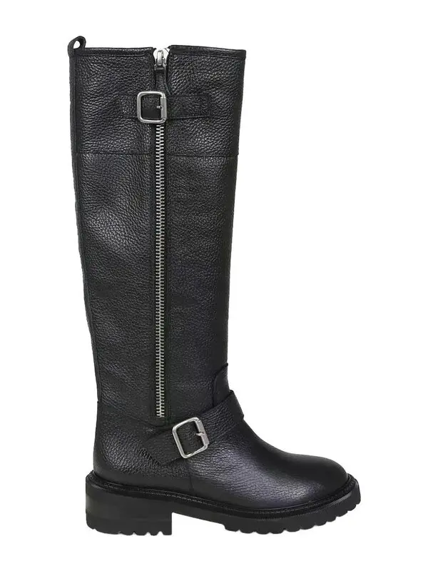 VIA ROMA 15 Buckle Zip Leather Boots - Black