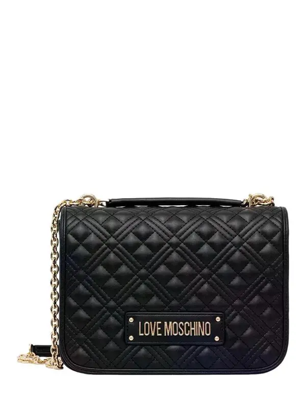 Moschino Quilted Crossbody Bag With Logo And Chain Strap - Black