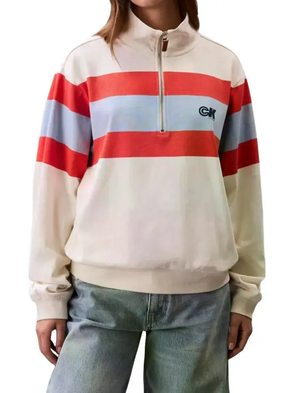 Calvin Klein Striped Zip Sweatshirt - Neutrals