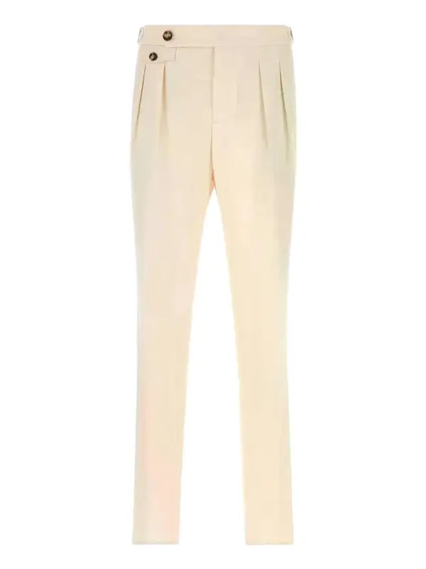 Brunello Cucinelli Button Pleated Cotton Trousers - Neutrals