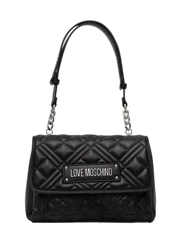 Moschino Quilted Shoulder Bag With Logo Detail - Black