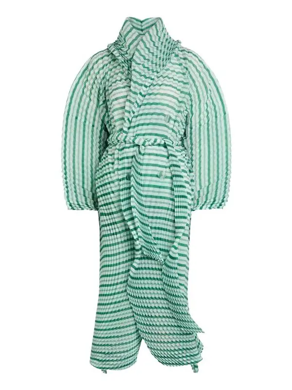 Issey Miyake Striped Pleated Coat - Green