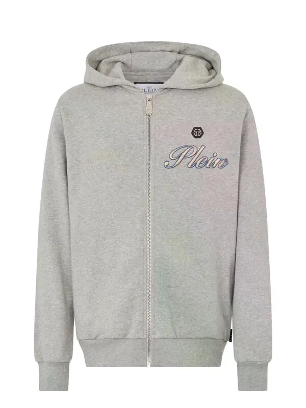 Philipp Plein Embroidered-logo Zip-up Hoodie - Grey