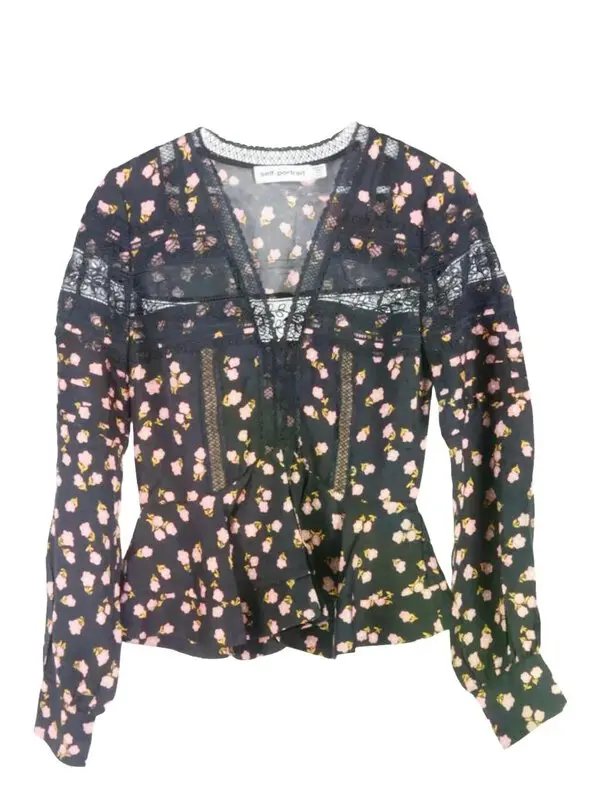 SELF-PORTRAIT Lace Floral-print Top - Black
