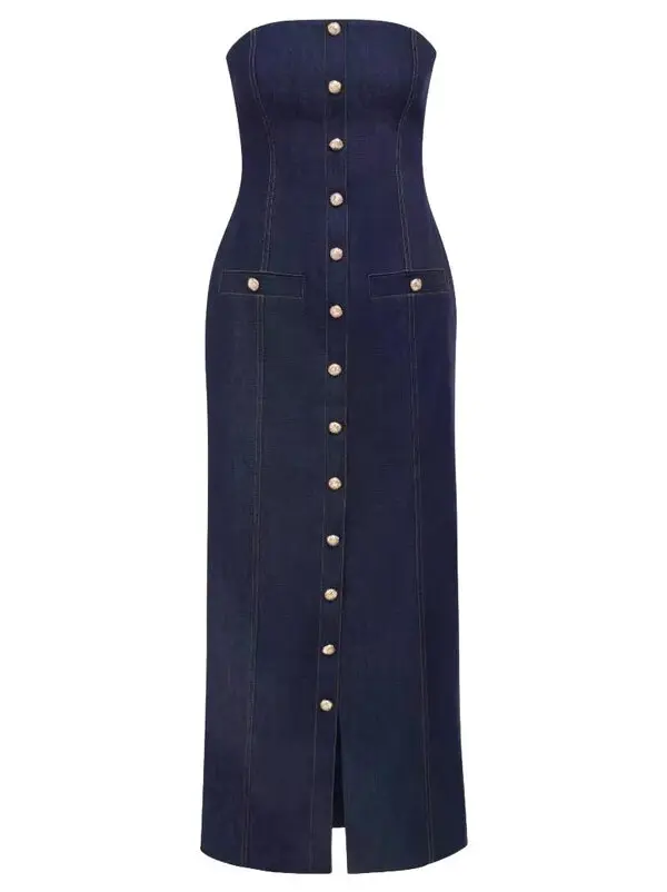 Florence & Fortitude Buttoned Strapless Dress - Blue