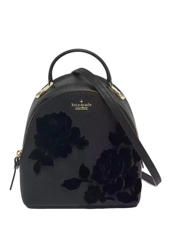Kate Spade New York Binx Flock Rose Leather Backpack - Black