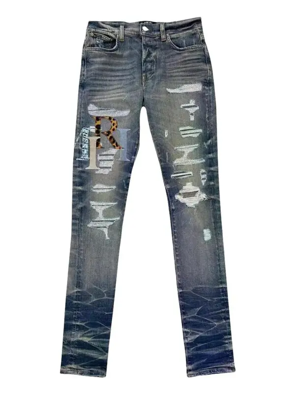 Amiri Leather Logo Jeans - Blue