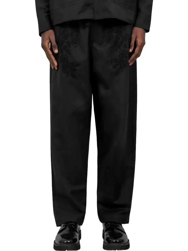 BAZISZT Floral-embroidered Trousers - Black
