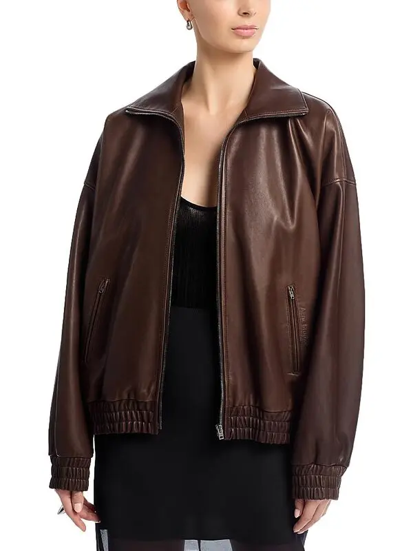 Acne Studios Leather Funnel Neck Jacket - Dark Brown