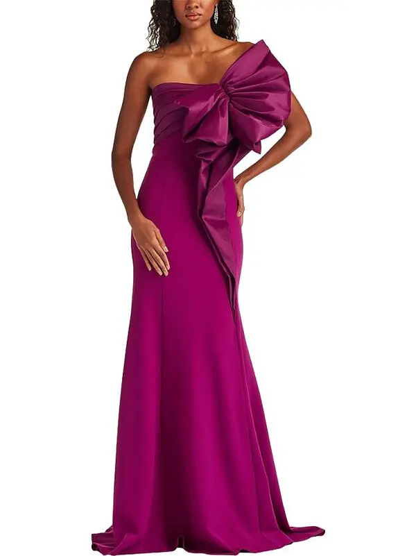 Tadashi Shoji Breton Sculpted Bow Gown - Magenta