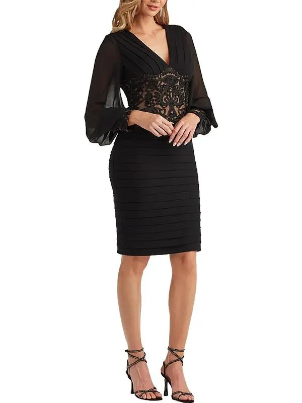 Tadashi Shoji Niema Embroidered-waist Cocktail Dress - Black/nude