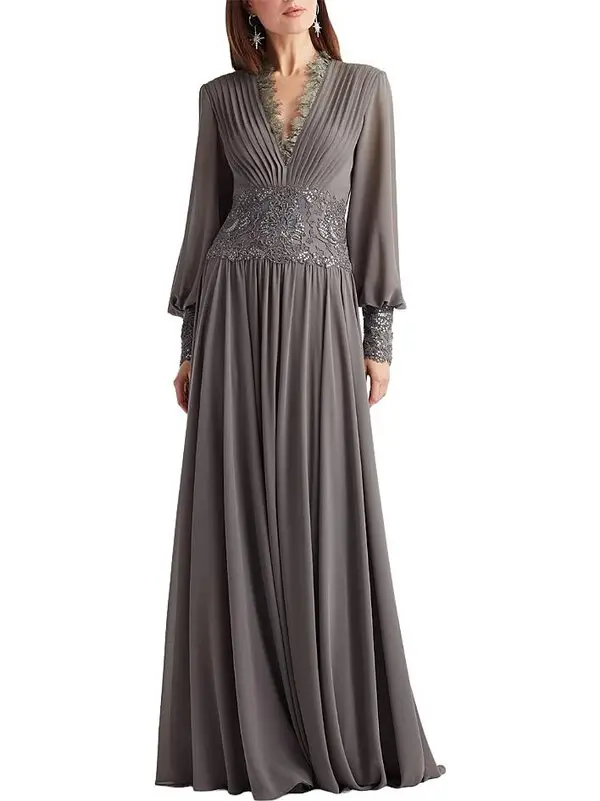 Tadashi Shoji Mariela Embellished Blouson-sleeve Gown - Mist