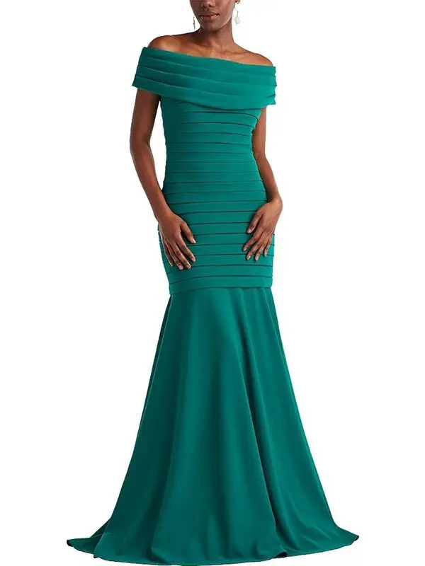 Tadashi Shoji Elisea Shutter-pleated Crepe Gown - Emerald