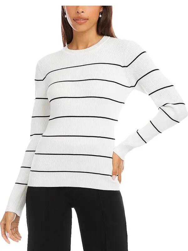 Karen Kane Striped Ribbed Sweater - Off White/ Black