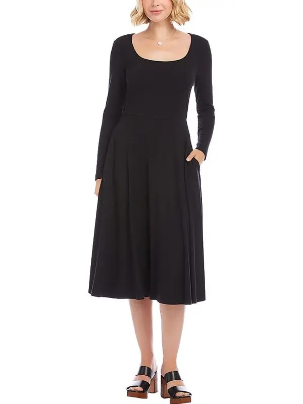 Karen Kane Long Sleeve Ribbed A-line Dress - Black