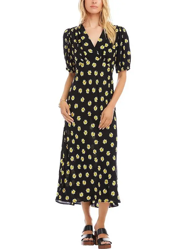 Karen Kane Puffed Sleeve Bias Cut Dress - Print