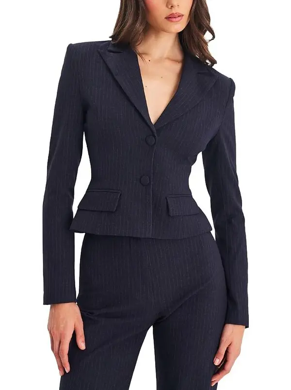 MISS CIRCLE Quinne Striped Single-breasted Peplum Blazer - Navy