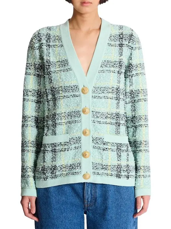 Balmain Loose Glitter Tweed Cardigan - Green