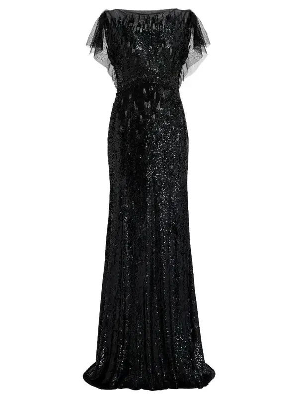 Jenny Packham Bonnie Sequin Tulle Dress - Black