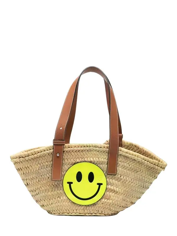 Loewe 2020 Paula's Ibiza Smiley Small Raffia Basket Tote Bag - Brown