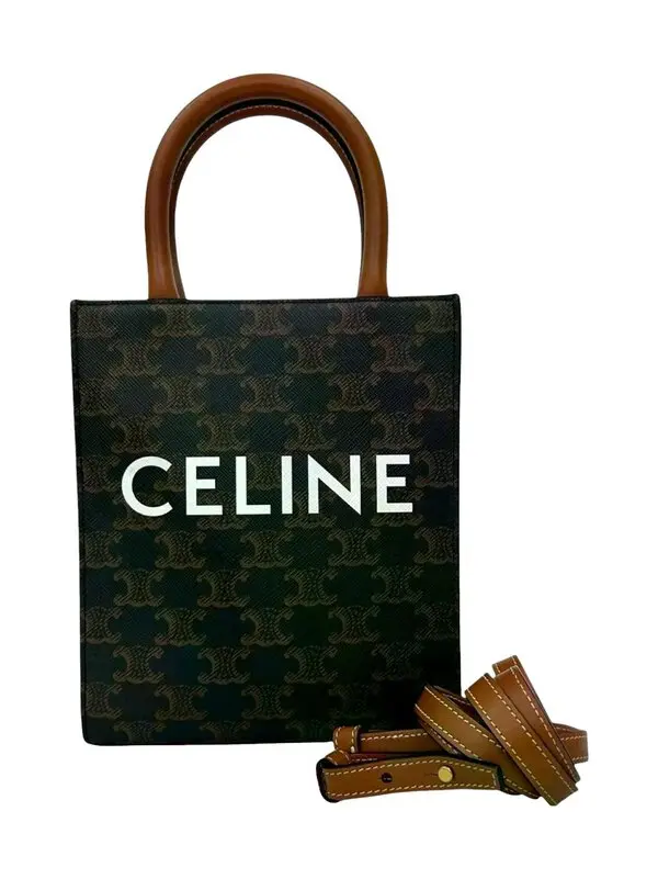 Celine 2021 Mini Triomphe Coated Canvas Vertical Cabas Satchel - Brown
