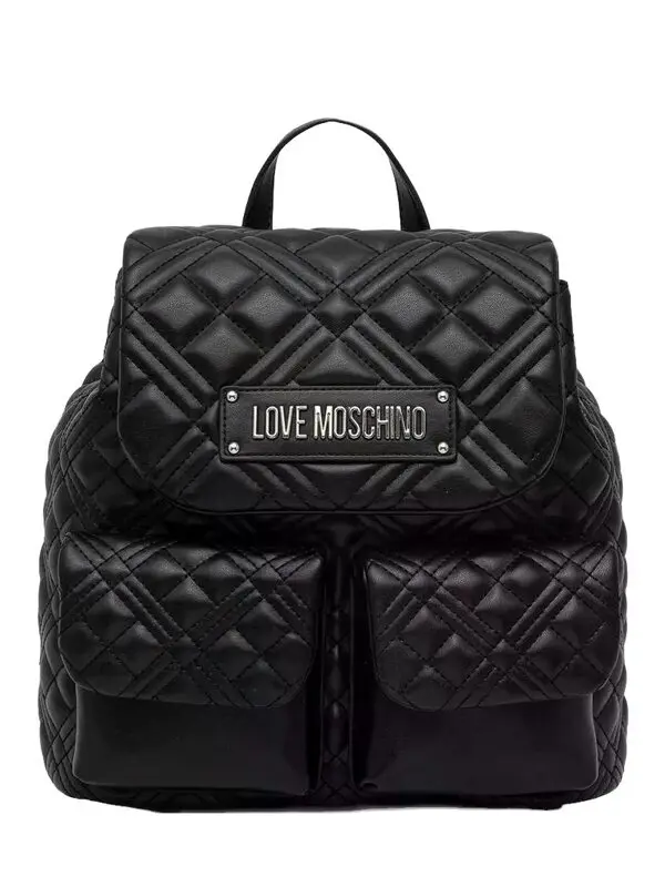 Moschino Quilted Backpack With Logo Detail - Black