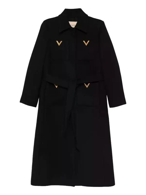 Valentino Garavani Logo-detail Single-breasted Coat - Black