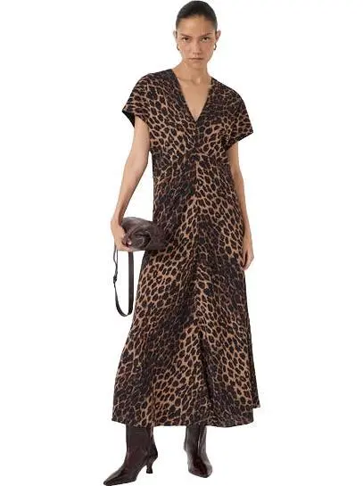 HUSH Grace Air Flow V-neck Midi Dress - Soft Leopard