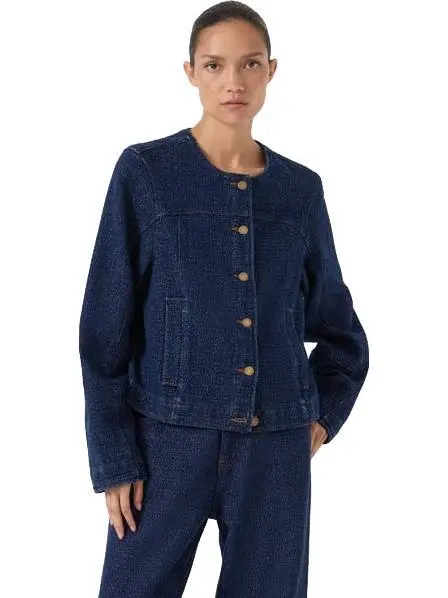 HUSH Collarless Lurex Denim Jacket - Indigo Gold