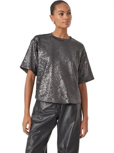 HUSH Holly Matte Sequin T-shirt - Gunmetal Grey