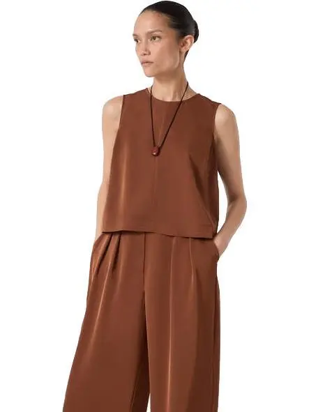 HUSH Vera Satin Shell Top - Toffee Brown