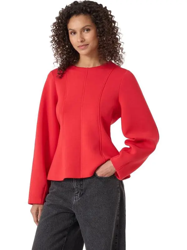 HUSH Seam Detail Smart Jersey Top - Bright Red