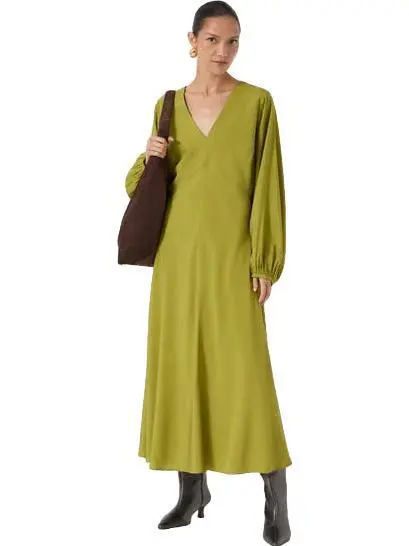 HUSH Grace V-neck Long Sleeve Dress - Dark Olive Green