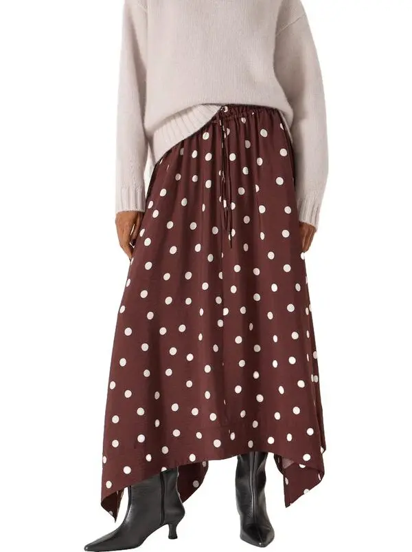 HUSH Air Flow Hanky Hem Skirt - Polka Dot Brown