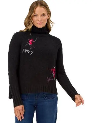 Krimson Klover Janica Embroidered Skiers Sweater - Black