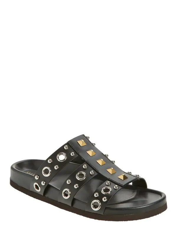Valentino Garavani Rockstud Leather Slide Sandals - Black