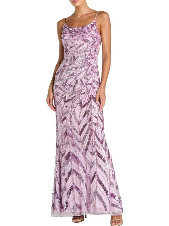 Mac Duggal Sleeveless Cowl Back Embellished Gown - Lilac