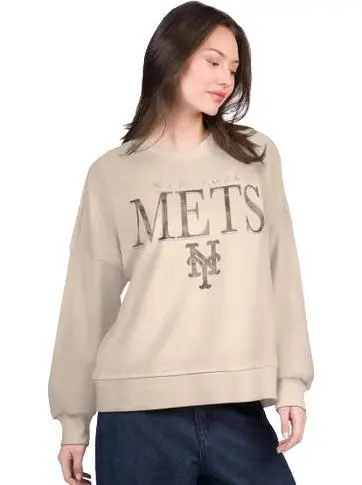 G-III 4HER BY CARL BANKS New York Mets Oversized Vet Ii Sweatshirt - Sand
