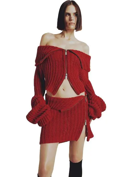 PCFG Cashmere Blend Zipped Knit Mini Skirt - Red