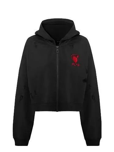 PCFG Cotton Destroyed Zip Up Hoodie - Black