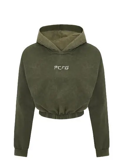 PCFG Cotton Acid Washed Crop Hoodie - Green