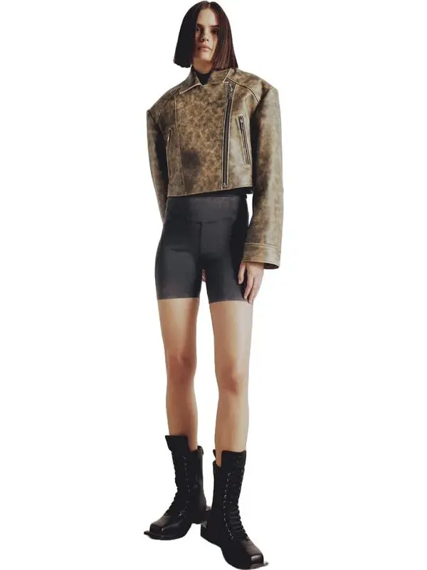 PCFG Two-tone Leather Crop Jacket - Grey